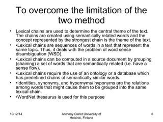 Using lexical chains for text summarization | PPT | Computing | Technology & Computing