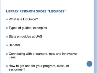 Using lib guides to put the focus on quality | PPT