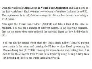 USING LOOPS IN VBA IN MICROSOFT EXCEL | PPT