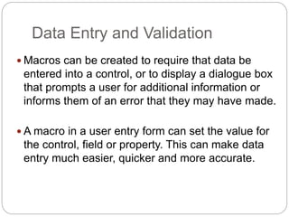 Using macros in microsoft access | PPTX | Operating Systems | Computer Software and Applications