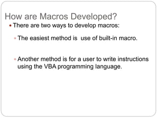 Using macros in microsoft access | PPTX | Operating Systems | Computer Software and Applications