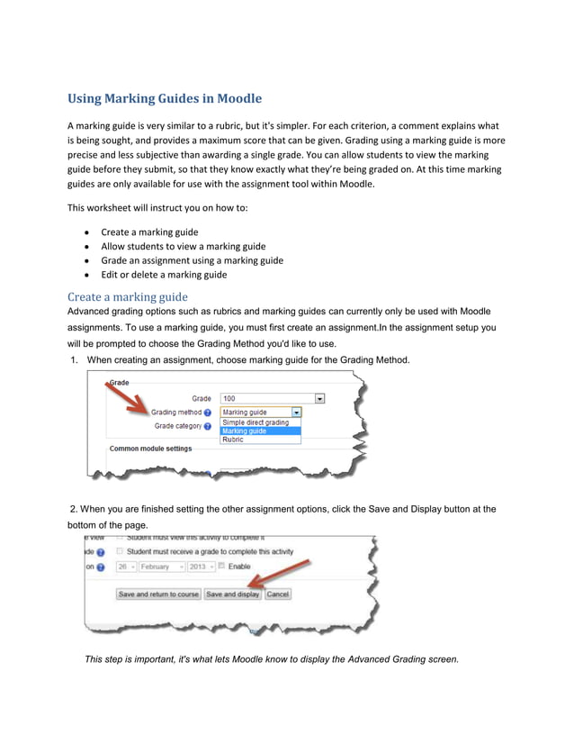 Using marking guides in moodle | PDF