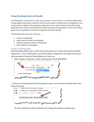 Using marking guides in moodle | PDF