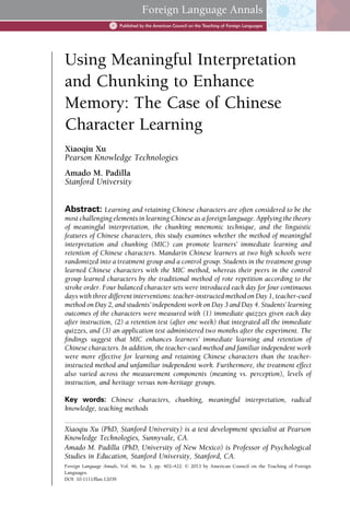 Using meaningful interpretation and chunking to enhance memory the case ...