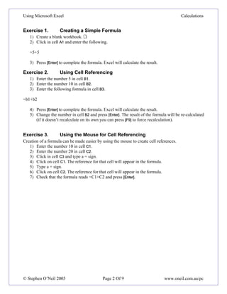 Using microsoftexcelgj2 calculations | PDF