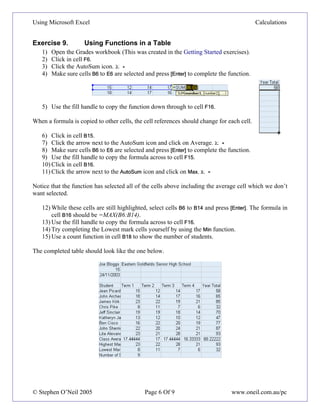 Using microsoftexcelgj2 calculations | PDF