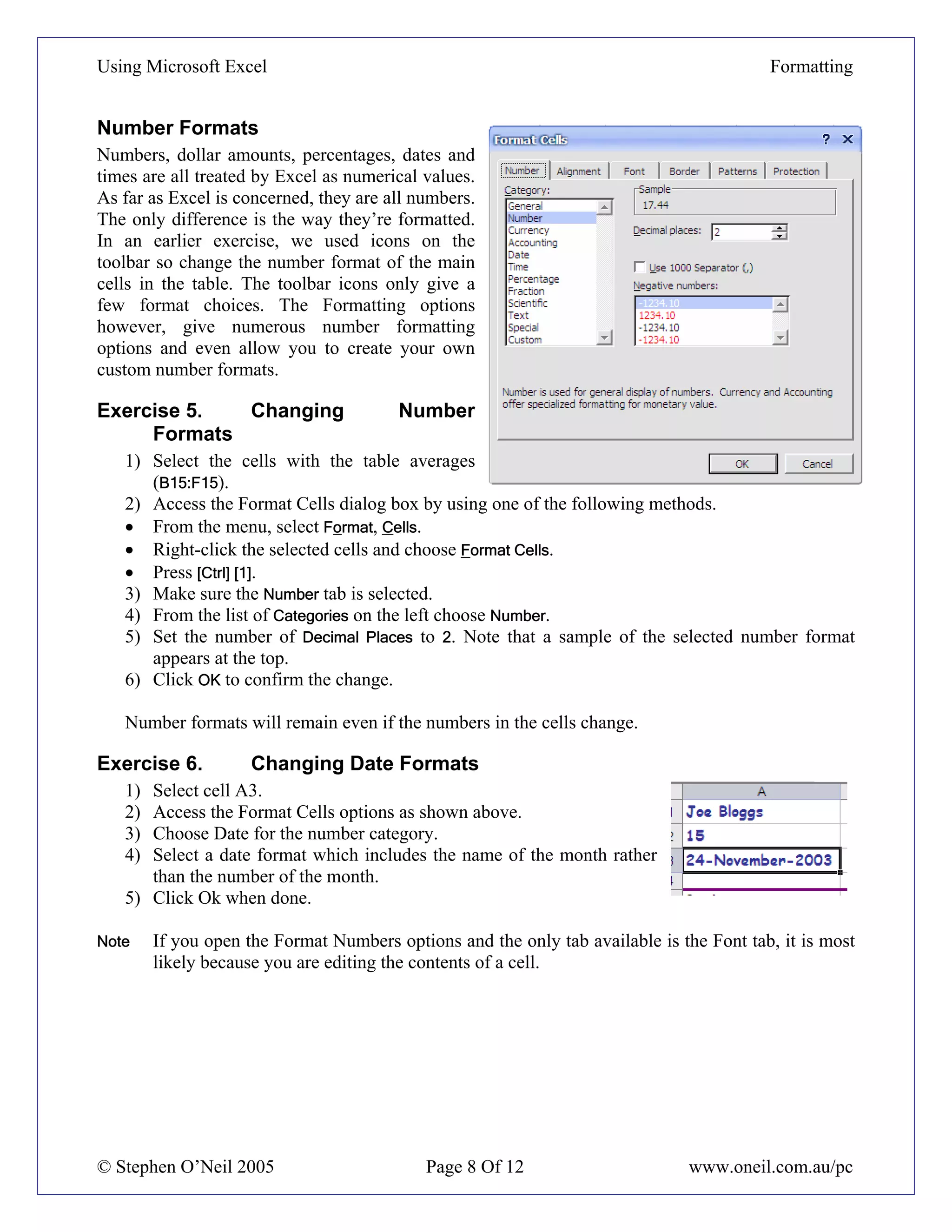 Using Microsoft Excel3 Formatting Pdf