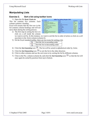 Using Microsoft Excel5 Lists | PDF