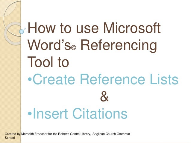 Using Microsoft Word's Referencing Tool
