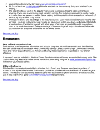 Using Military Lodging Facilities For Leisure | PDF