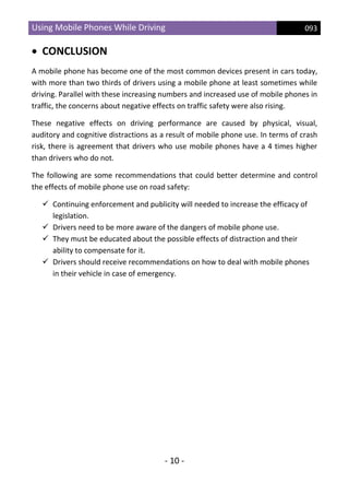 Using mobile phones while driving effects & solutions | PDF