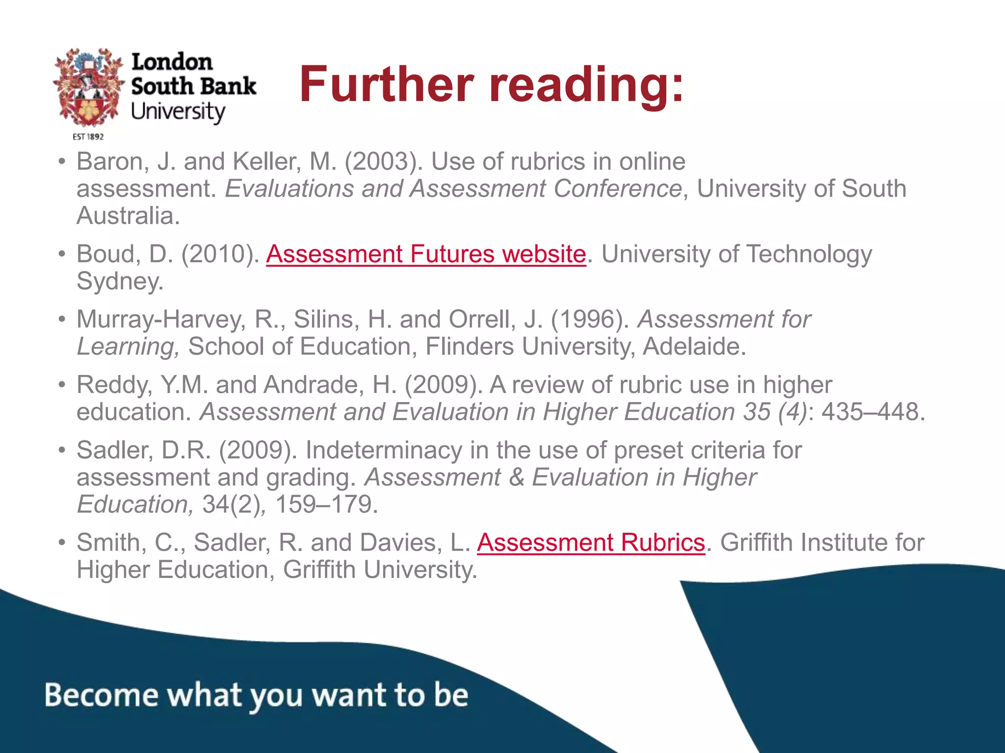 Using rubrics in moodle to manage assessment | PPTX