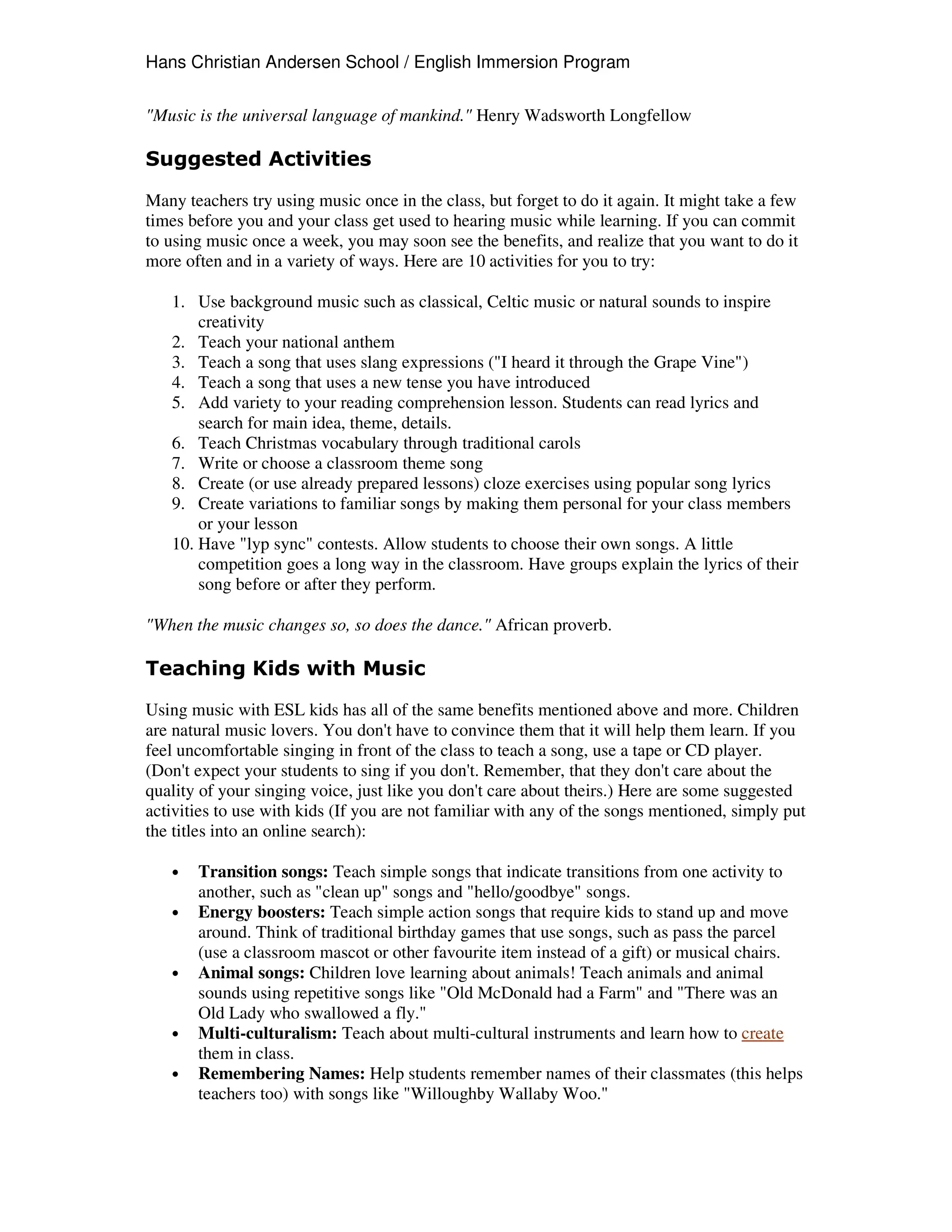 Using Music In The Esl Classroom | PDF