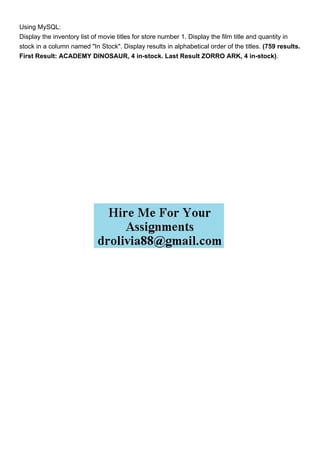 Using MySQL Display the inventory list of movie titles for .pdf