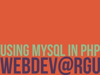 Using mySQL in PHP | PDF