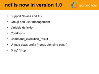 Using ncf building blocks to help writing CFEngine policies | PPT