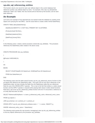 Using object dependencies in sql server 2008 tech republic | PDF