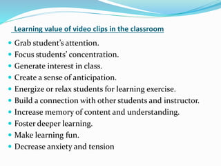 Using of videos,animations, movies and tv broadcast in education | PPTX
