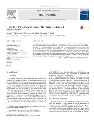 Using OPC technology to support the study of advanced process control | PDF