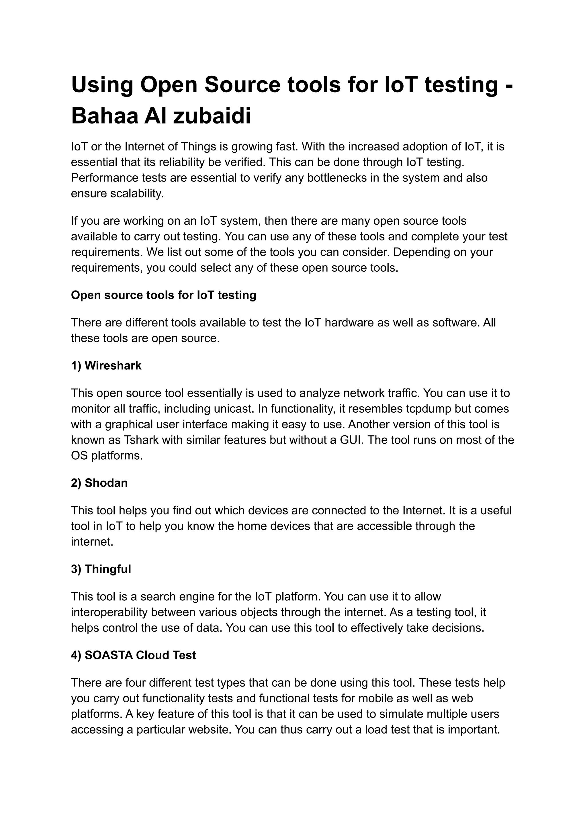 Using Open Source Tools For Iot Testing Bahaa Al Zubaidi Pdf