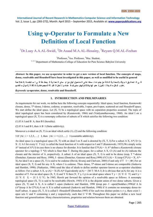 Using ψ-Operator to Formulate a New Definition of Local Function | PDF