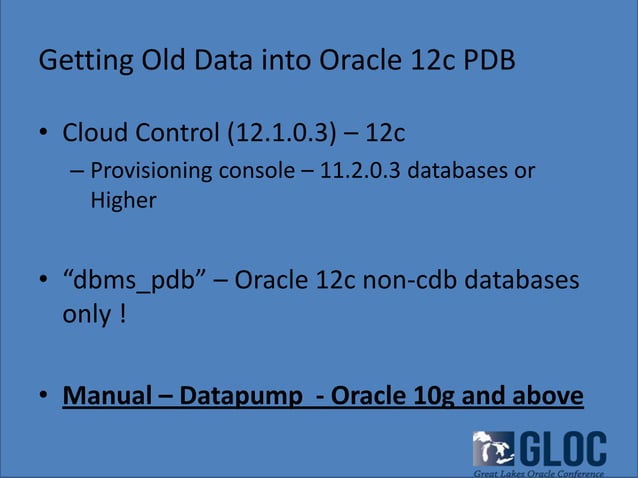 Using oracle12c pluggable databases to archive | PPT