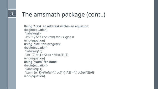 Using package amsmath typing equation labeling and referring.pptx