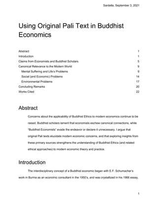 Using Pali Text in Buddhist Economics | PDF