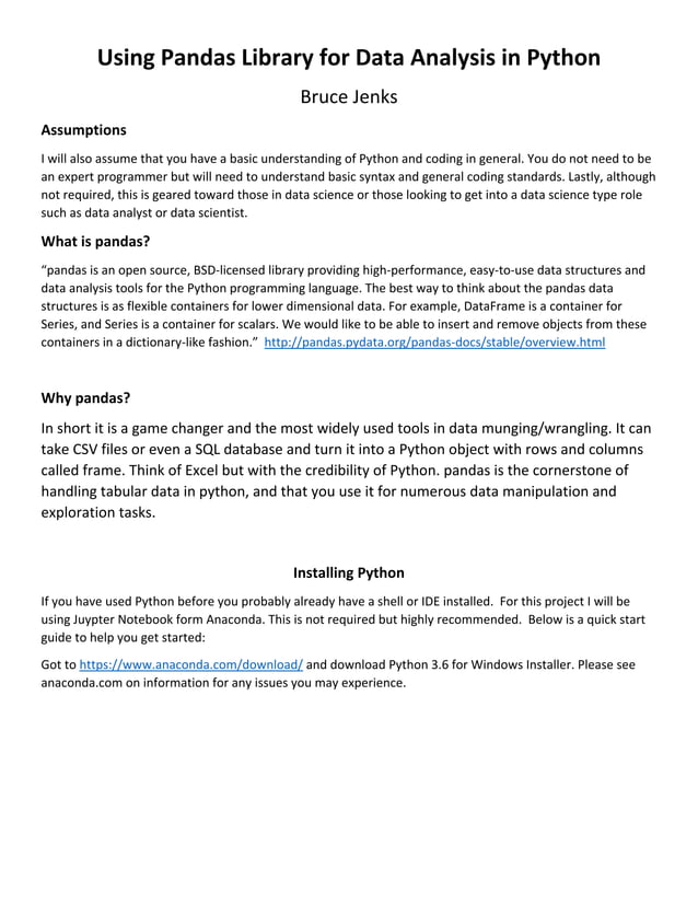 Using pandas library for data analysis in python | PDF