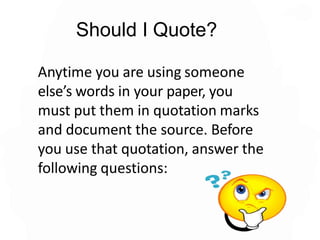 Using paragraphs, quotations, and summaries in research writing | PPT