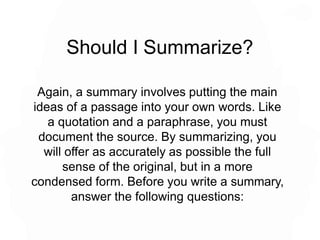 Using paragraphs, quotations, and summaries in research writing | PPT