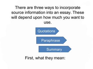Using paragraphs, quotations, and summaries in research writing | PPT