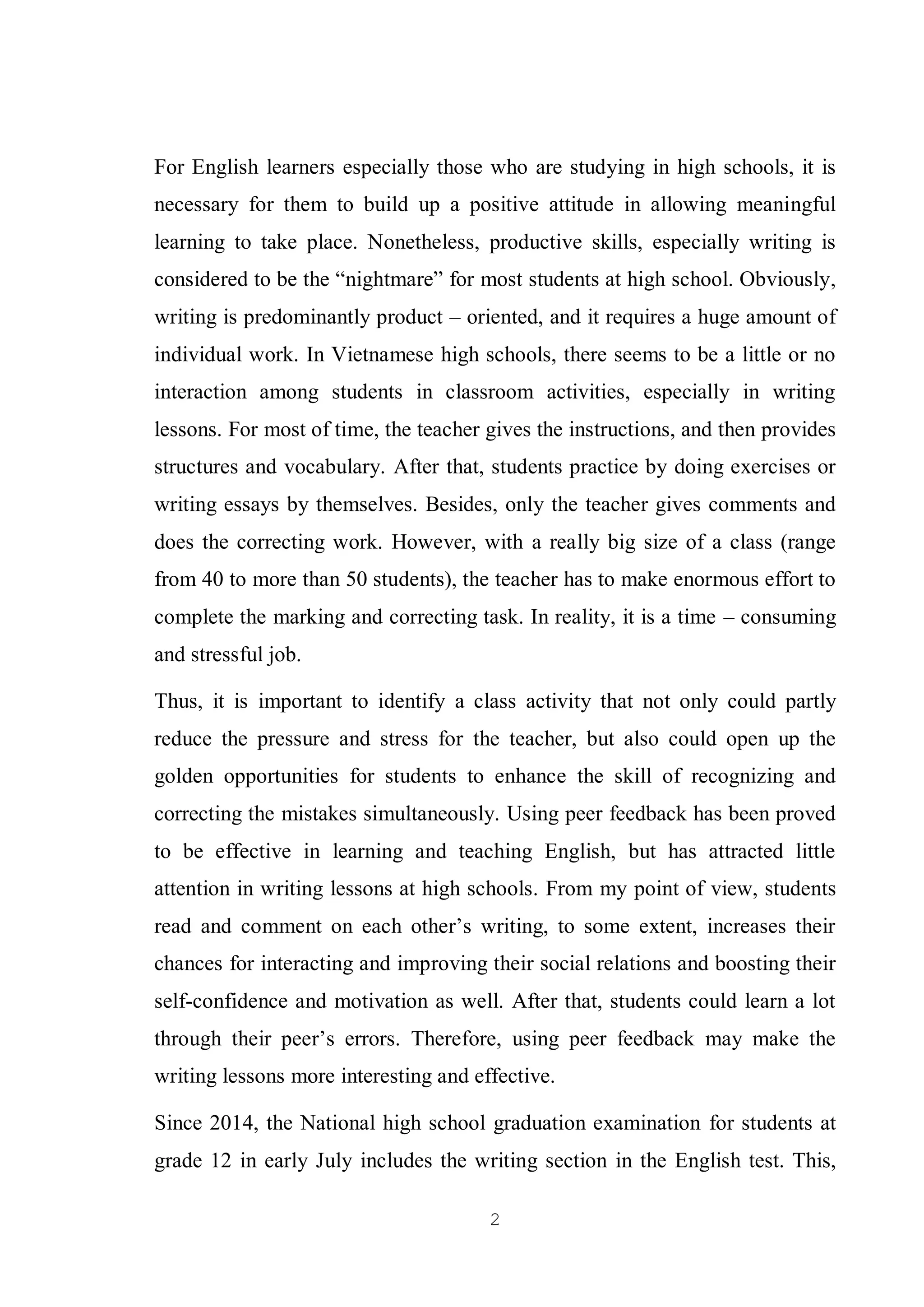 Using peer feedback on enhancing writing paragraph skills for students ...