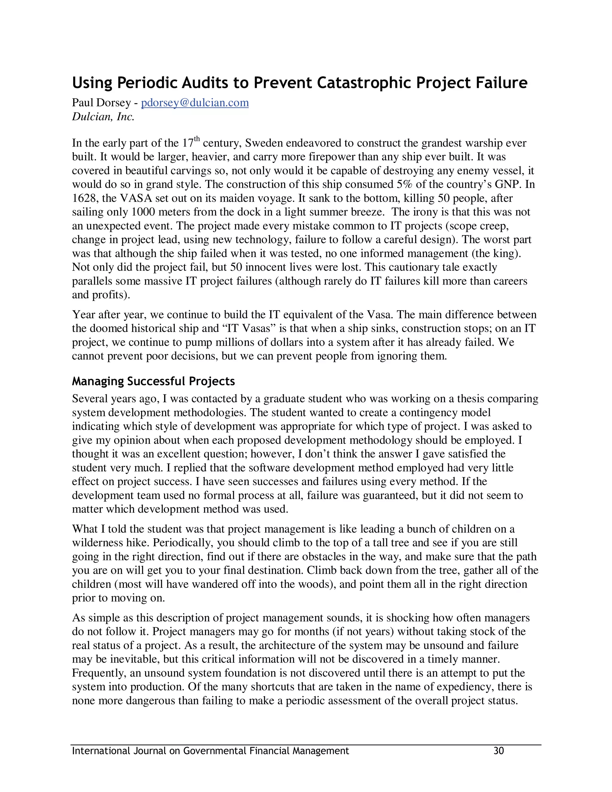 Using Periodic Audits To Prevent Catastrophic Project Failure | PDF