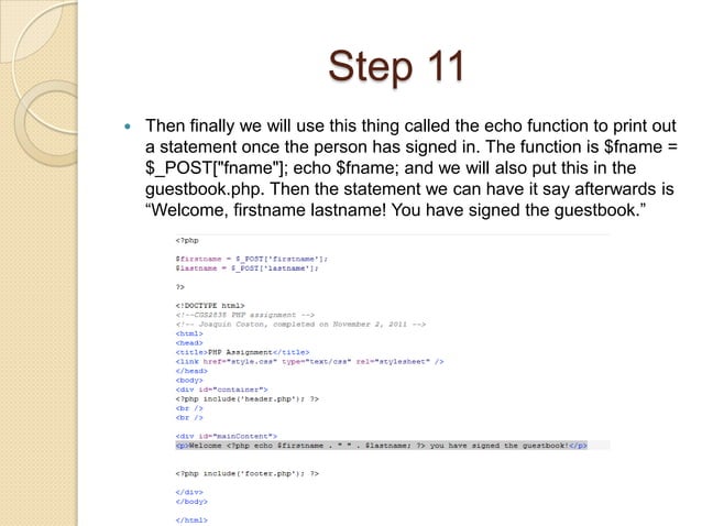 Using php to design a guestbook website tutorial | PPT
