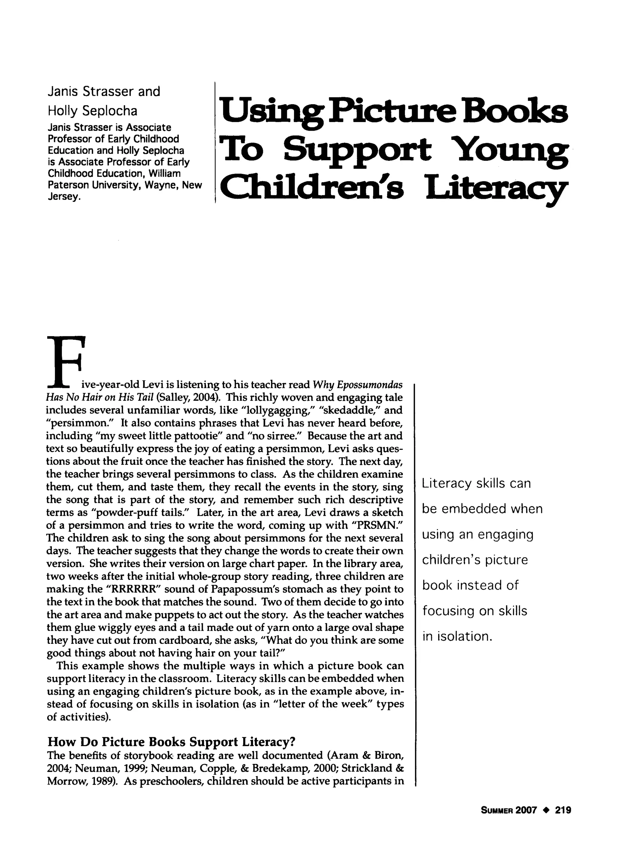 Using picture books to support young children s literacy | PDF