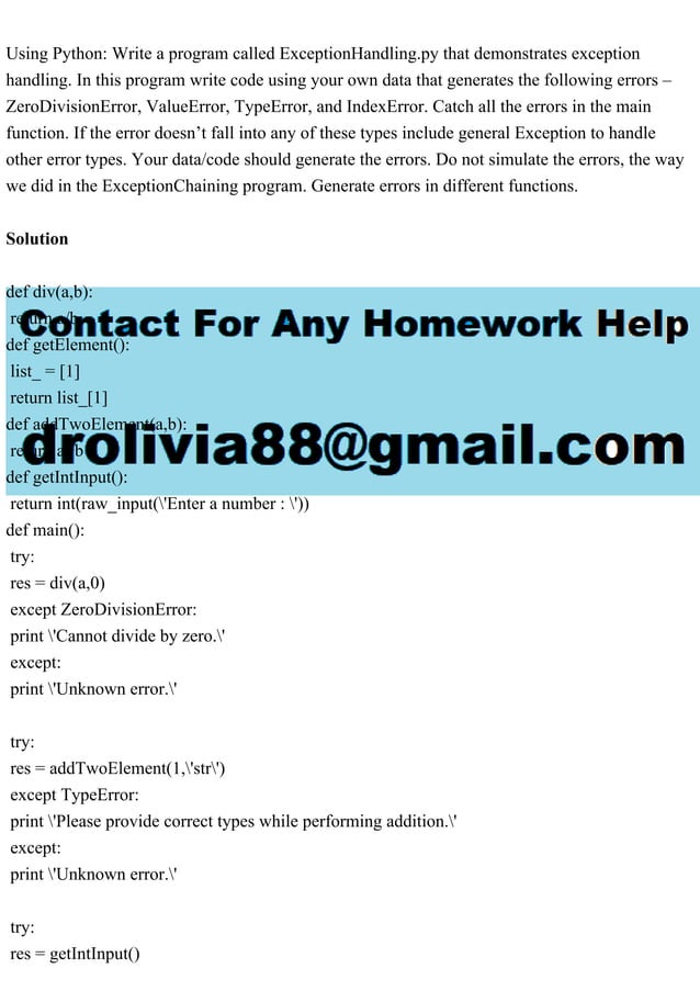 Using Python Write A Program Called Exceptionhandlingpy That Demonpdf