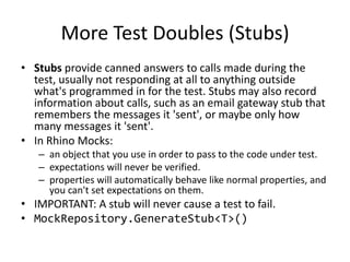 Using Rhino Mocks for Effective Unit Testing | PPTX
