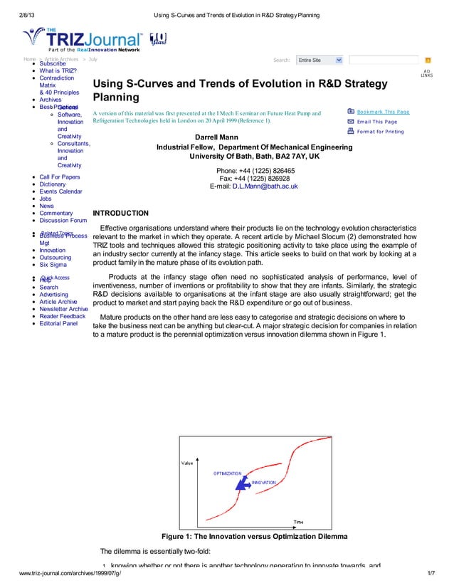 Using s curves and trends of evolution in r&d strategy planning | PDF