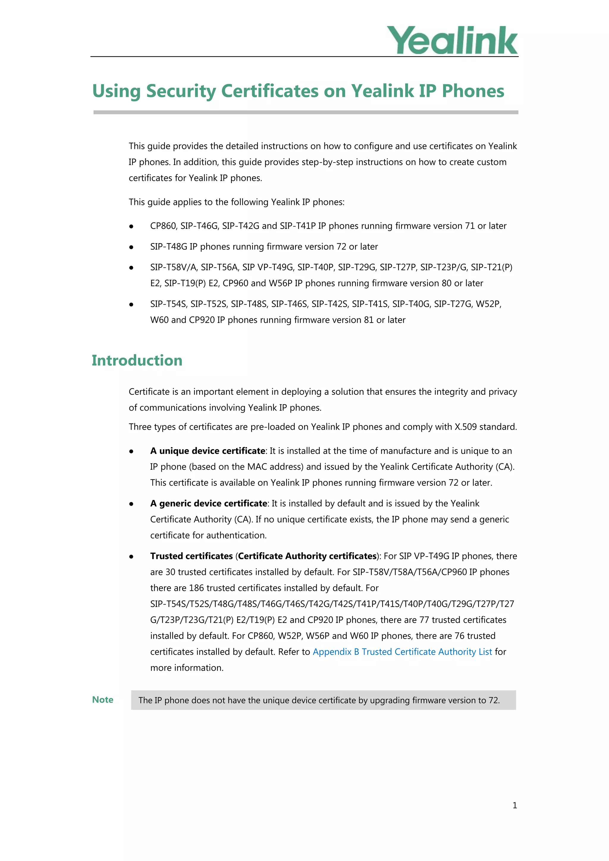 Using security certificates on yealink ip phones v83 10 | PDF