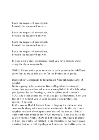 Using Show Commands to Investigate Network Status Lab Grading Ru.docx