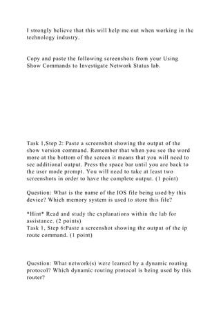 Using Show Commands to Investigate Network Status Lab Grading Ru.docx