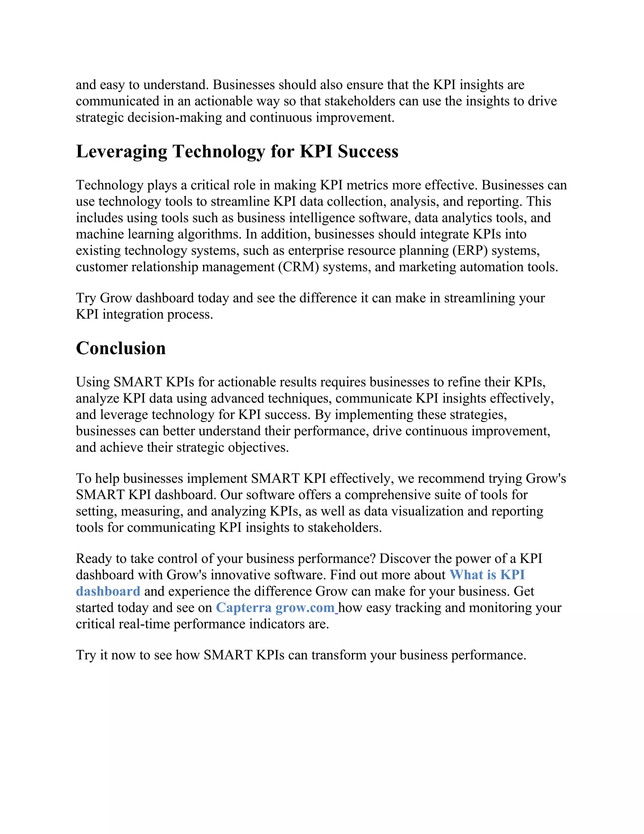 Using SMART KPI for Actionable Results: Advanced Strategies | PDF