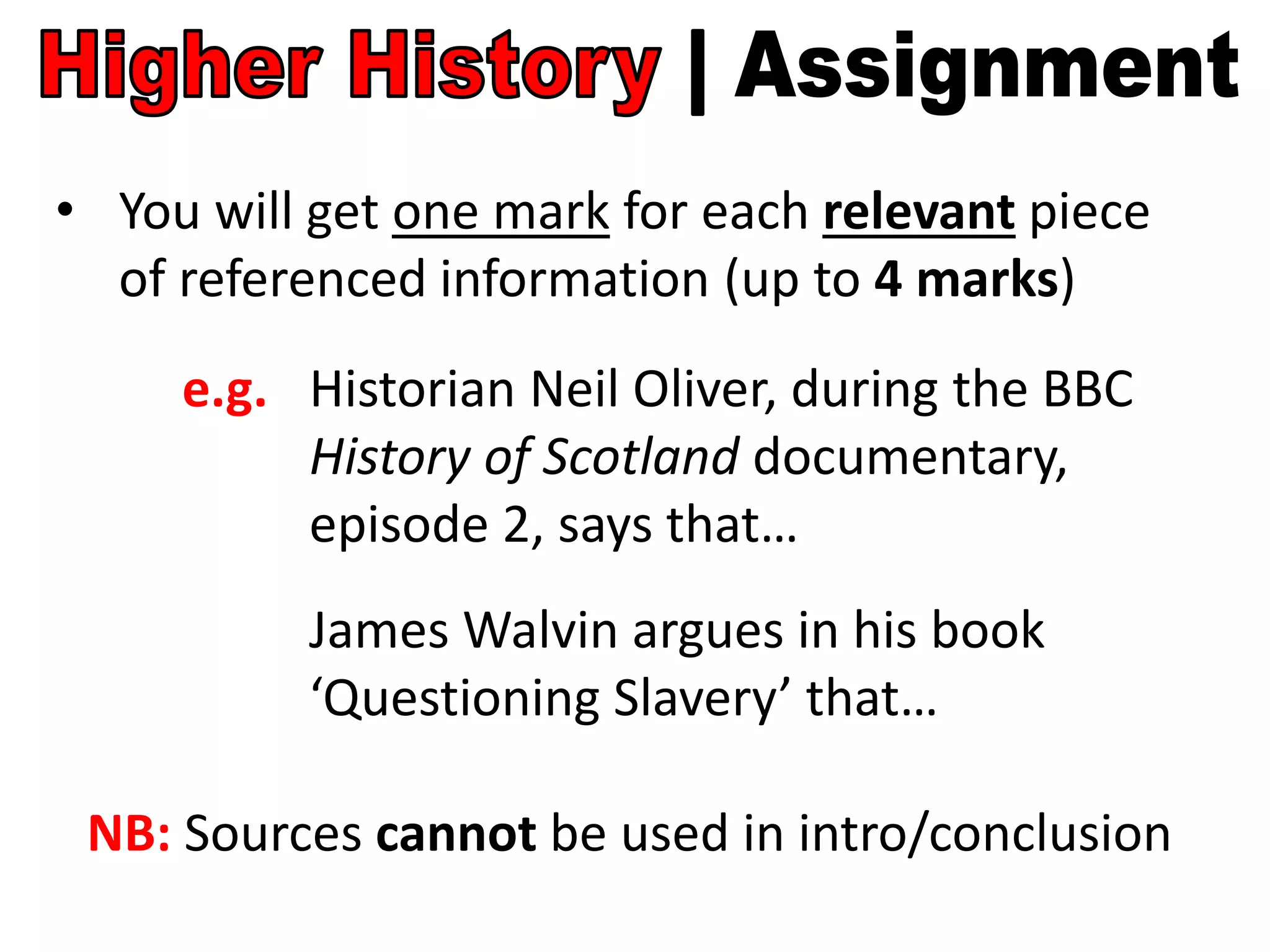 Higher History assignment - Using sources | PPTX