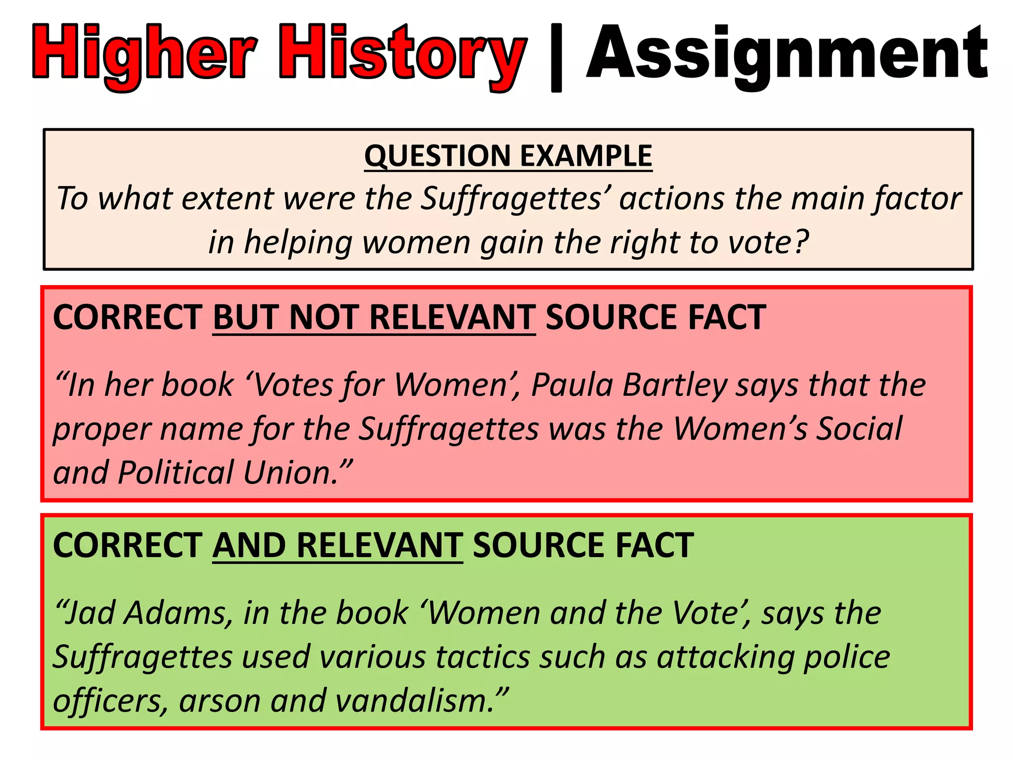 Higher History assignment - Using sources | PPTX
