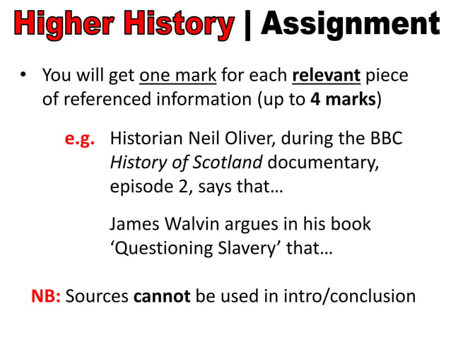 Higher History assignment - Using sources | PPTX
