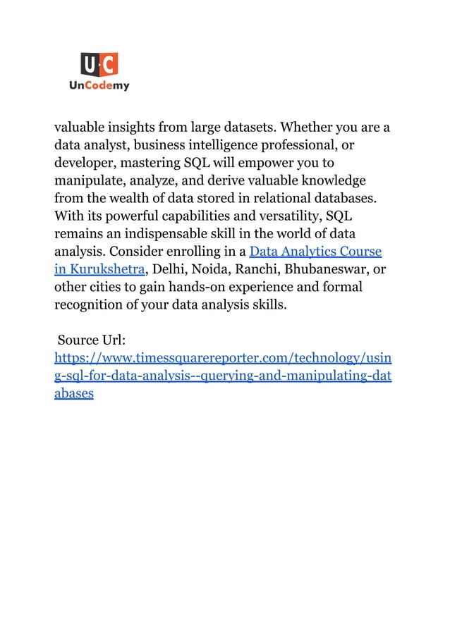 Using Sql For Data Analysis Querying And Manipulating Databasespdf Free Download