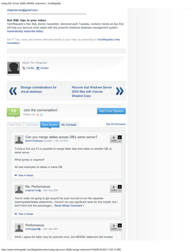 Using Sql Server 2008s Merge Statement Tech Republic Pdf Databases Computer Software And