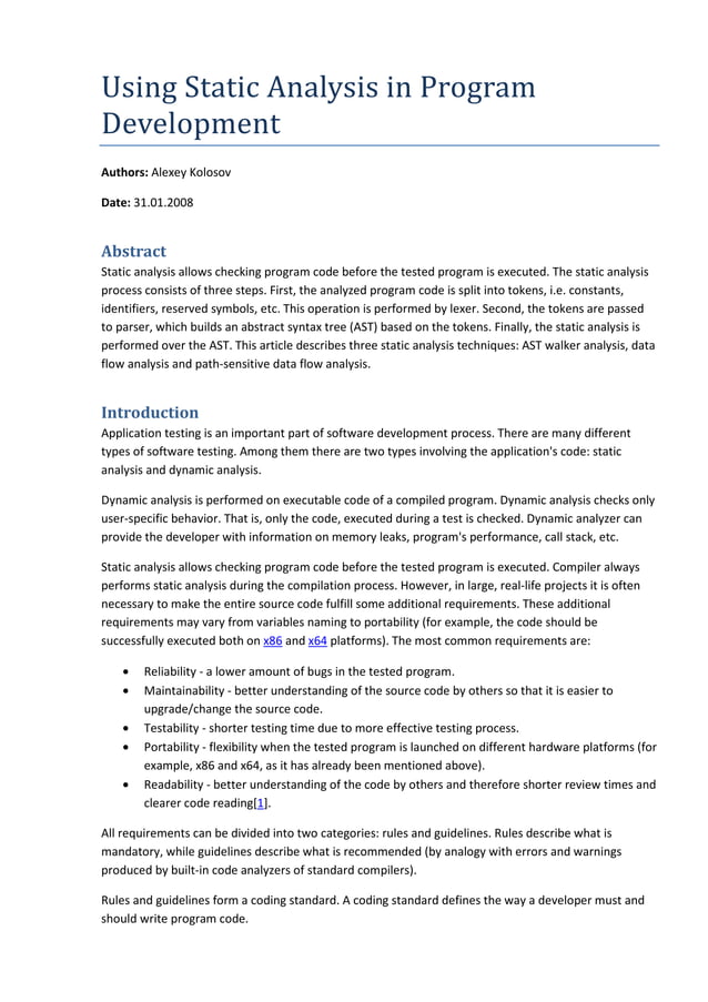 Using Static Analysis in Program Development | PDF
