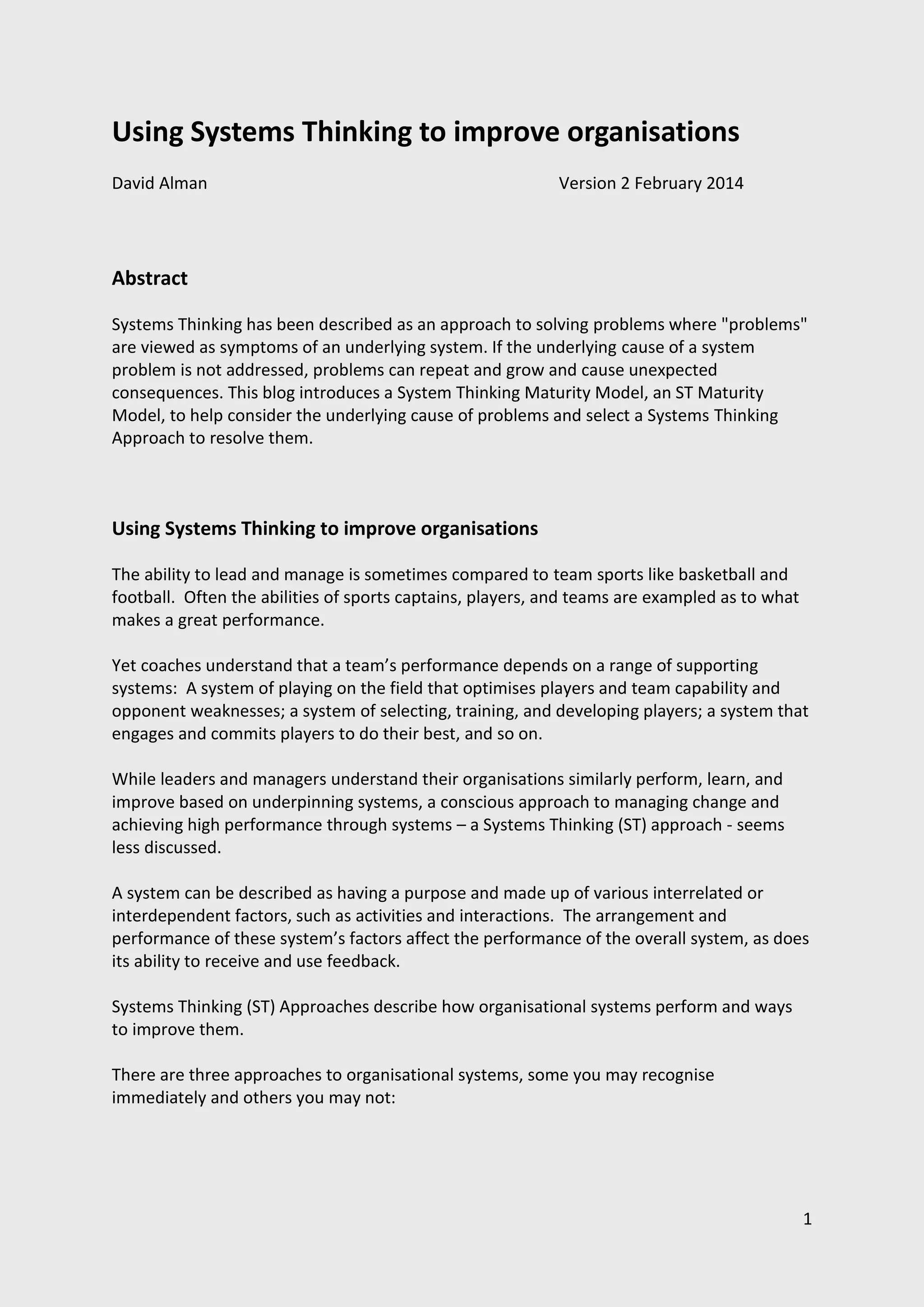 Using systems thinking to improve organisations | PDF